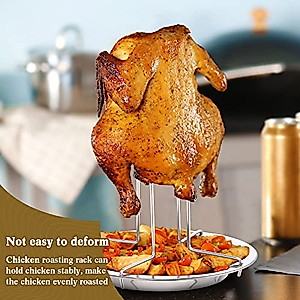 6 Pack Beer Can Chicken Holder Stainless Steel Chicken Roaster Rack Whole Chicken Roaster Stand with Pan Beer Butt Vertical Chicken Stand for Grill Oven Smoker Camping Home BBQ