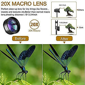 Phone Camera Lens 3-in-1 Kit :120° Supe Wide Angle +198° fisheye Lens+ 20x Macro Lens for iPhone Samsung Android & Most Smartphone，HD Phone Lens Kit