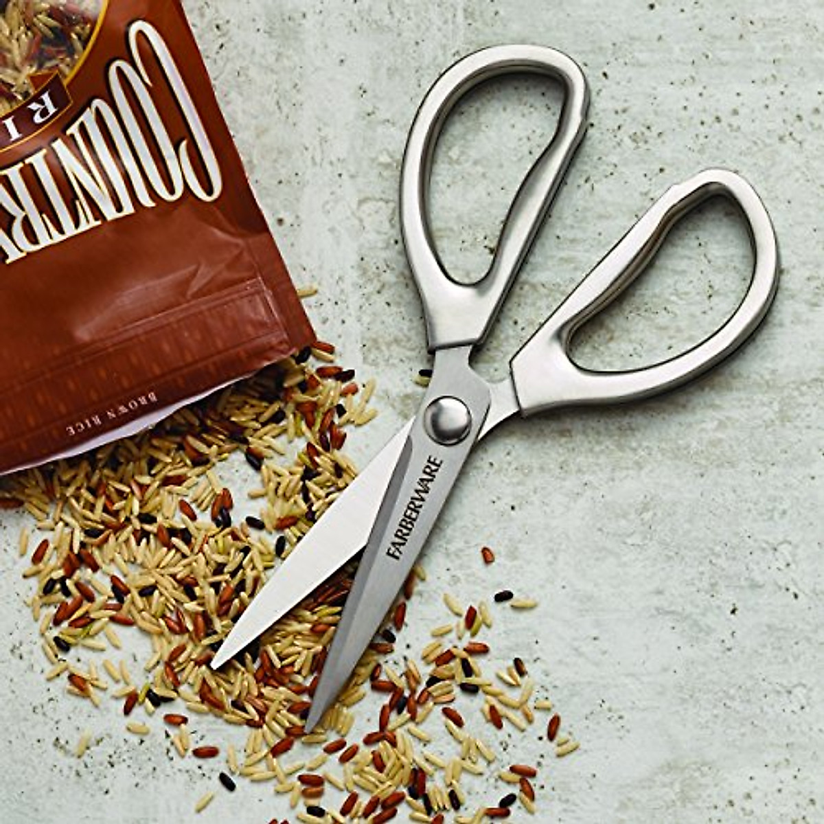 Farberware All Purpose High Carbon Stainless Steel Shears with Contoured Handles, 8.2 x 3.5 x 0.5 inches, Silver