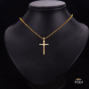 Solid 14K Yellow Rose Gold Crucifix Pendant - 38mm x 24mm Two Tone Jesus Cross Charm Religious Pendant - Suitable for Men & Women - Great Gift for Christmas & All Occasion