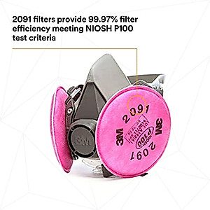 3M Half Facepiece Reusable Respirator Assembly Kit 6191, P100, Lightweight, Comfortable, Easy to Adjust, Includes 2091 Particulate Filter, Welding, Soldering, Asbestos