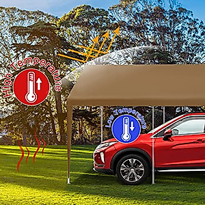 MARVOWARE 10x20 Car Canopy Replacement Carport Tarp Cover with Fabric Pole Skirts Ball Bungees for Tent Top Garage Boat Shelter(Only Tarp Cover) Brown