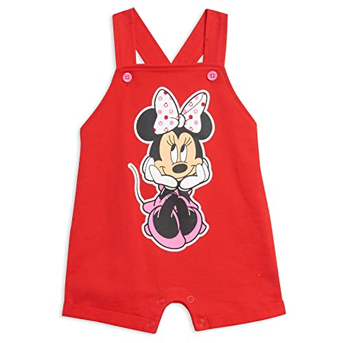 Disney Minnie Mouse Infant Baby Girls French Terry Short Overalls T-Shirt and Headband 3 Piece Outfit Set Red 18 Months