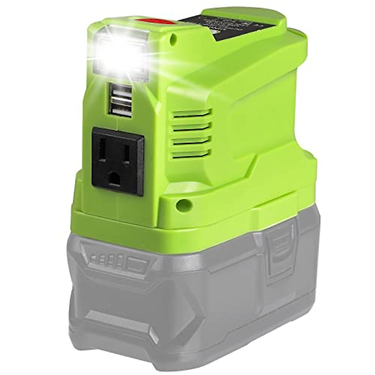 TEPULAS 150W Powered Inverter Generator for Ryobi 18-Volt One+ P108 P107 Battery, Portable Power Source for Ryobi DC 18V to AC 110V Inverter with AC Outlet and Dual USB 5V/2.4A & LED Work Light
