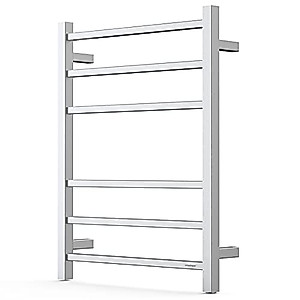 SHARNDY Towel Warmer Brushed Nickel for Bathroom Wall Mounted Bath Towel Heater Plug-in Electric Heated Towel Rack Stainless Steel Square 6 Bars Drying Rack ETW13C 68W 26.77x20.47x4.13 inches