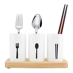 Oak Wooden Base Chopsticks Holder Cutlery Storage Box Drain Rack Knife Organizer Kitchen Tools with Bamboo Wood Base