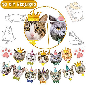 Cat Birthday Party Decoration Cat Faces Banner Gold Glitter Happy Birthday Banner for Meow Kitty Theme Birthday Party Baby Shower Supplies