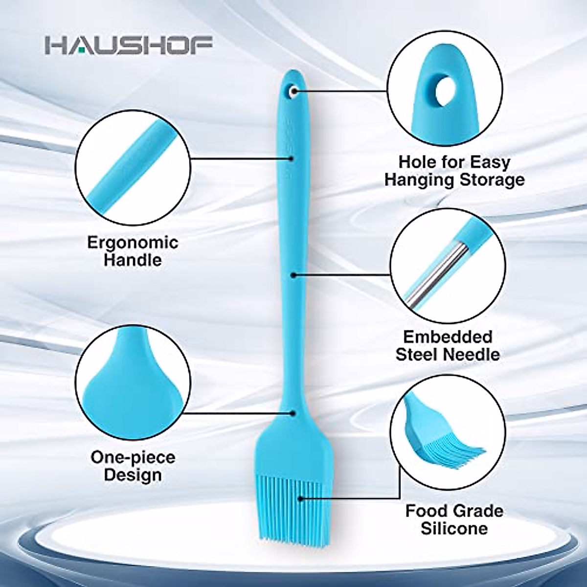 HAUSHOF Silicone Basting Pastry Brush, Heat Resistant Pastry Brush Set, One-Piece Design, Perfect for Baking, Grilling, Spreading Oil, Butter, BBQ Sauce, or Marinade, Dishwasher Safe
