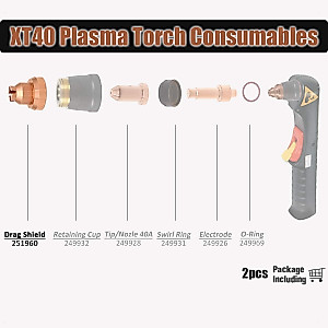 WeldingStop 251960 770798 Drag Shield 40A fit for Miller Spectrum 625 X-TREME Plasma Cutter with XT40 Torch PKG-2