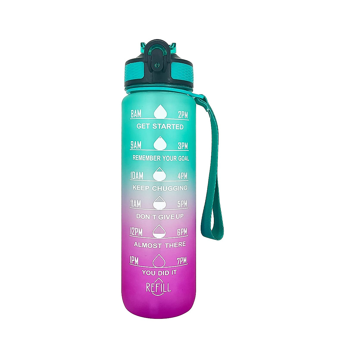Myasrelae Water Bottle With Straw, 32 oz Water Bottles With Times to Drink,Leakproof BPA Free Bottle with Time Marker ，Ideal Gift for Gym Workouts and the Outdoors (A)