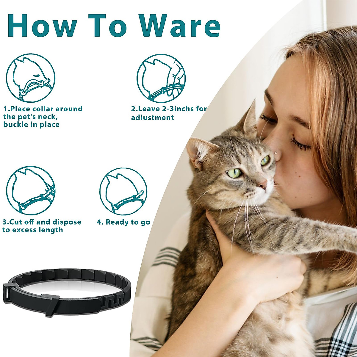 Calming Collar for Cats, 4 Pack Calming Cat Collars, Pheromone Collar for Cats, Cat Anti Anxiety Relief for 30 Days, Natural Scent Adjustable Appeasing Calm Kittens Kitty Collar for All Cats (Black)