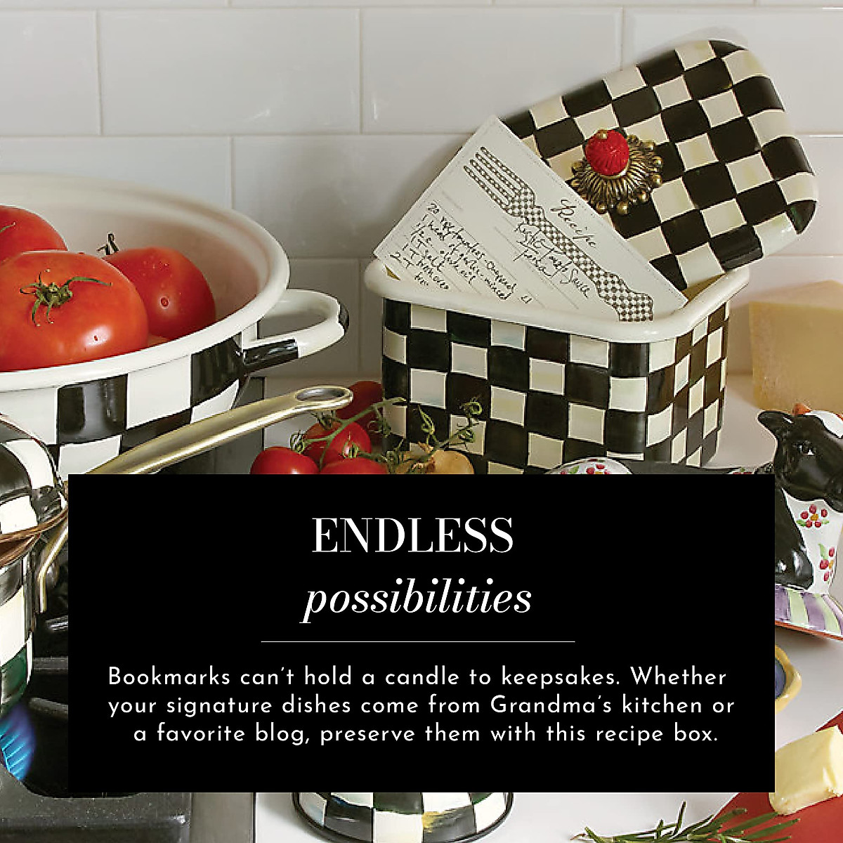 MACKENZIE-CHILDS Royal Check Enamel Recipe Box, Cute Recipe-Card Box