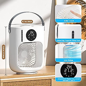 Air Cooler Fan Portable Air Conditioners Fan 2022 LCD Touch Screen Evaporative Air Cooler Portable Air Cooler for Bedroom, Office, Living Room,Classroom & More, for Summer Days & Nights