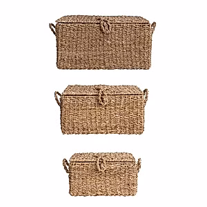 Creative Co-Op Woven Seagrass Storage, Set of 3 Sizes, Natural Trunk