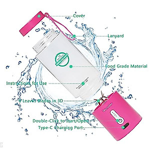 Jenoudar 18 Oz Portable Blender, Personal USB Rechargeable Blender,Personal Size Mini Blender for Shakes Smoothies, Juicer Cup with 6 Blades for Travel Sports Home,BPA free Easy to Clean