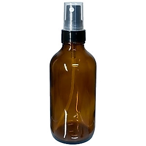 GlassBottleOutlet (Pack of 24) 4 oz. Amber Boston Round with Black Fine-Mist Sprayer