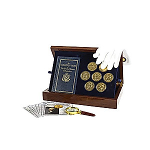 The Franklin Mint Founding Fathers Coin Collection - 7-Piece 24-Karat Gold-Plated Collectible Coins with Wood and Metal Storage Box - United States of America Leaders - Complete Set