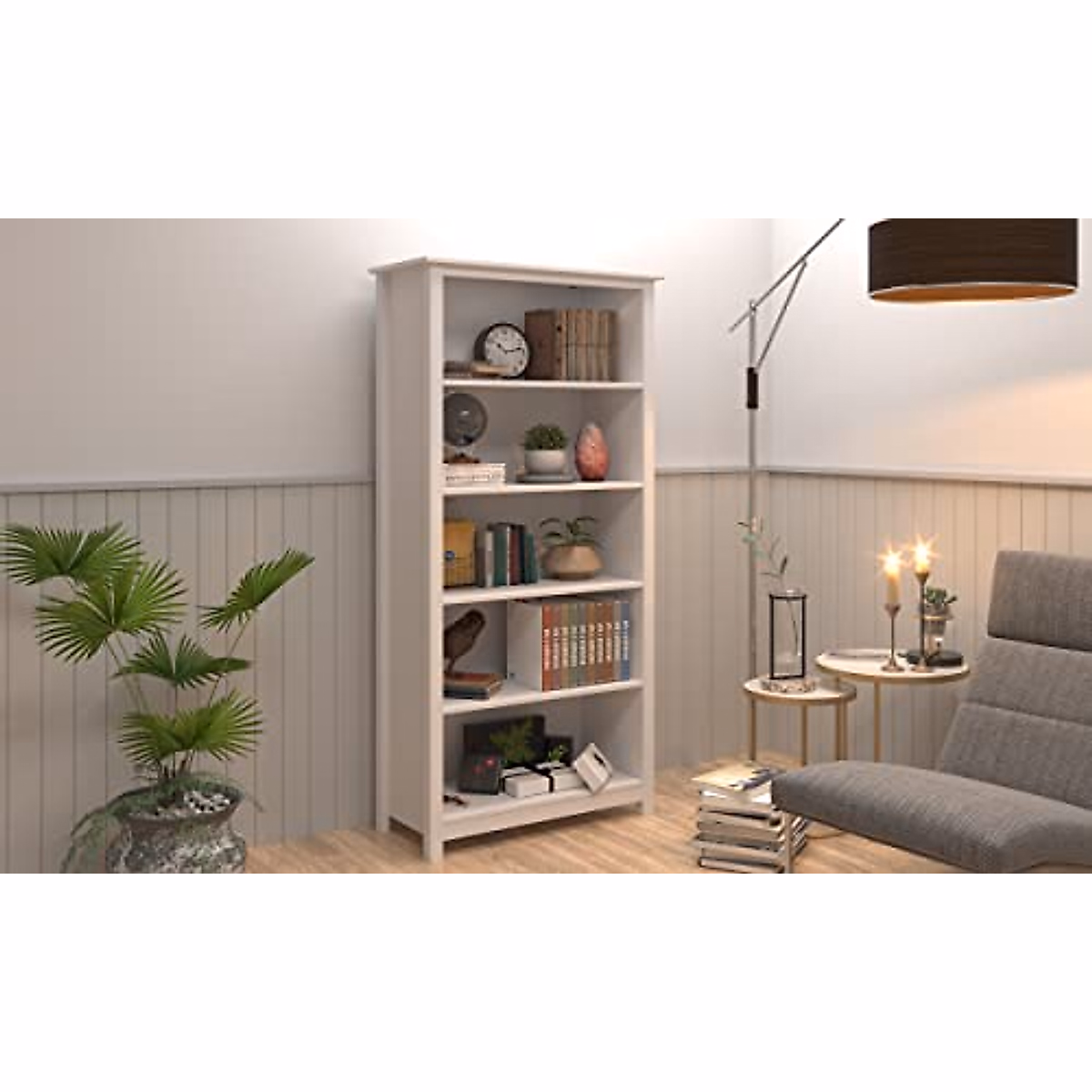 Solid Pine Wood Bookcase Shelf (White) (BC003)