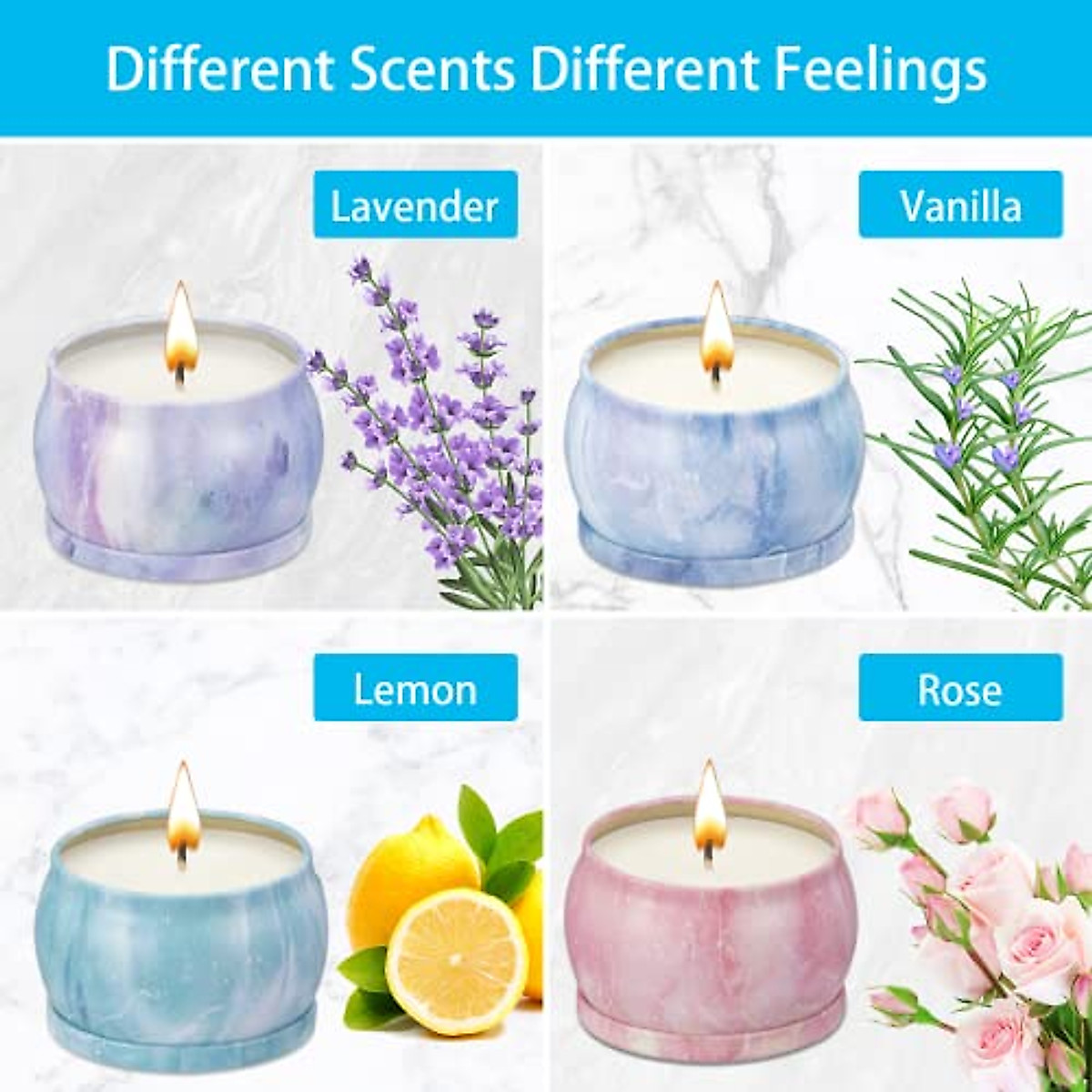 4 Pack Scented Candles Gift Set for Women, chfine 4.4oz Soy Wax Portable Jar Candles with Essential Oils for Bath, Aromatherapy Candles for Home, Ideal for Mothers Day, Birthday, Christmas, Holiday