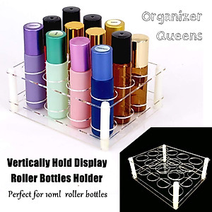 BOXIN 12Slots Roller Bottles Holder, Perfect Vertically Hold For Essential Oils Rollers, Great Oils Display Holder Roller Bottles Storage Shelf Organizer,Hole Diameter 2.3cm/0.9inch,Acrylic,DIY