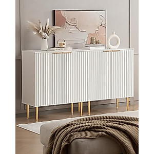 SICOTAS Fluted White Storage Cabinet, Wood Sideboard Buffet Cabinet with Spray-Painted Finish, Multifunctional Console Table with Storage Credenza Accent Cabinet for Living Room, Dining Room, Hallway