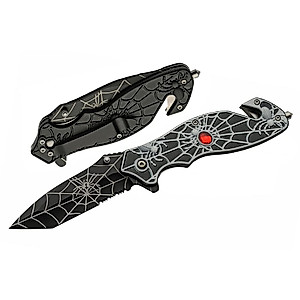 RRS Black Widow Spider Gothic Fantasy Tanto Pocket Knife with Clip