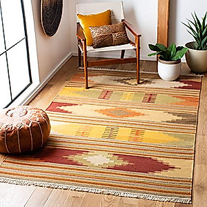 SAFAVIEH Kilim Collection Area Rug - 8' x 10', Red & Multi, Handmade Southwestern Tribal Wool, Ideal for High Traffic Areas in Living Room, Bedroom (NVK177A)