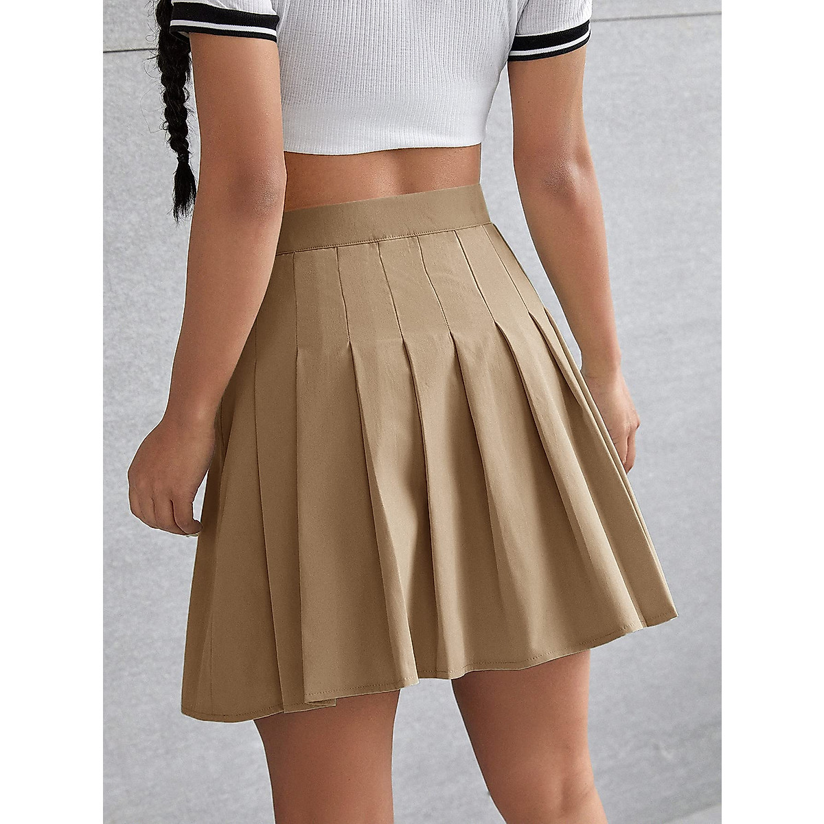 Milumia Women Pleated High Waisted Short Skirt Side Zipper A Line Tennis Skirt Khaki Medium