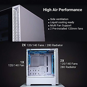 LIAN LI Mid-Tower Chassis ATX Computer Case PC Gaming Case w/Tempered Glass Side Panel, Magnetic Dust Filter,Water-Cooling Ready, Side Ventilation and 2x120mm Fan Pre-Installed (LANCOOL 205, White)