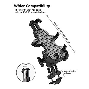 ZIDIYORUO ATV Phone Holder, Quad Phone Mount, 8 Clamps Holds 4.7-7.1" Phones, One Hand Operation Motorcycle Phone Clip for 7/8-9/8" Handlebar,Compatible with Yamaha Polaris Honda Can Am