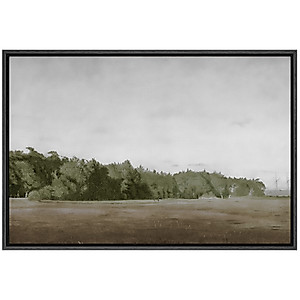 SIGNFORD Framed Canvas Wall Art Brown Meadow with Green Forest Landscape Wilderness Oil Painting Impressionism Traditional Scenic for Living Room, Bedroom, Office - 24x36 inches