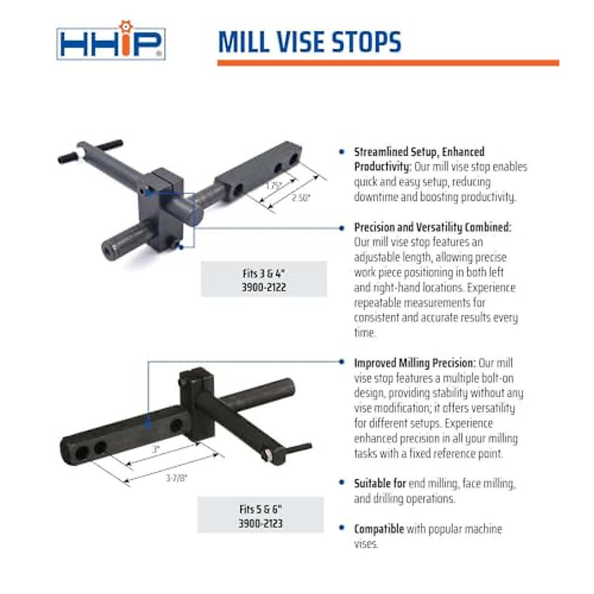 HHIP 3900-2123 Steel Mill Vise Stop for 5" and 6" Vises,Black