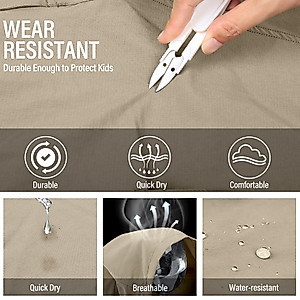 Asfixiado Little Kid, Boys Cargo Pants, Kids Youth Girls Athletic Outdoor Quick Dry Waterproof UPF 50+ Hiking Climbing Convertible Trousers #9017 Khaki-L