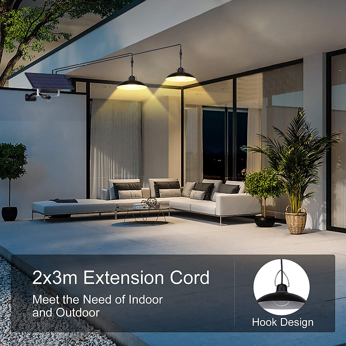 KINBEDY Solar Pendant Light Outdoor Indoor Shed Lights Adjustable Brightness Solar Barn Light Hanging Lamp IP65 Waterproof with 6M Extension Cord for Entryways, Yards, Garden Warmwhite