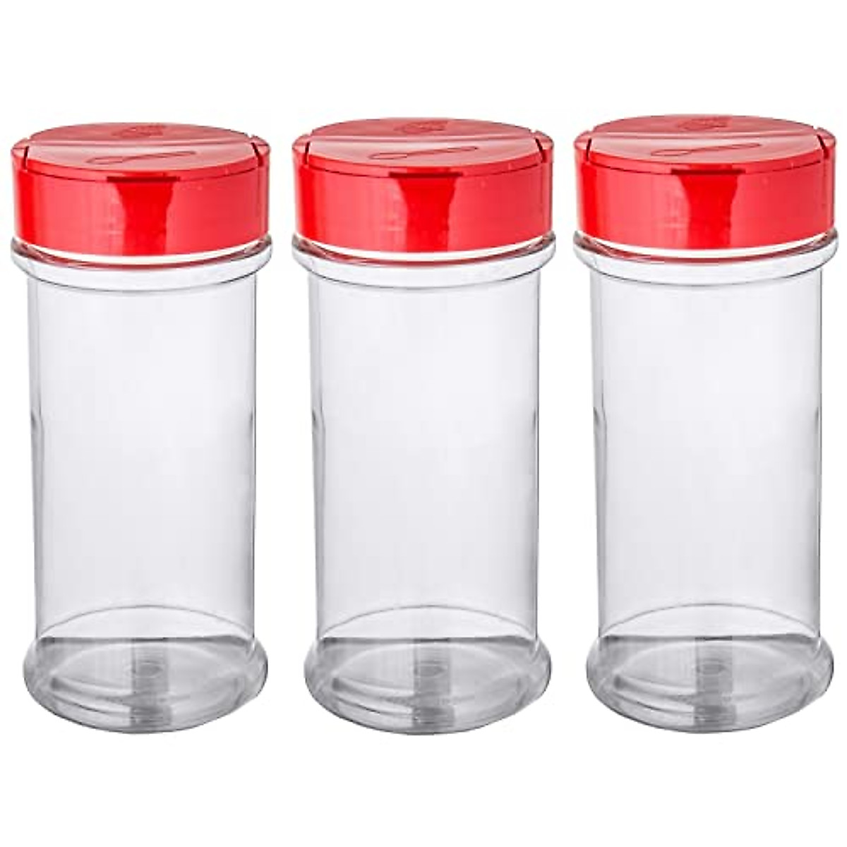 Skyway Supreme 12 OZ Clear Plastic Spice Bottles Seasoning Containers Jars - Set of 3 - Flap Cap with Pour and Sifter Spice Shaker - Durable Refillable Perfect For Herbs Spices and Rubs - BPA Free