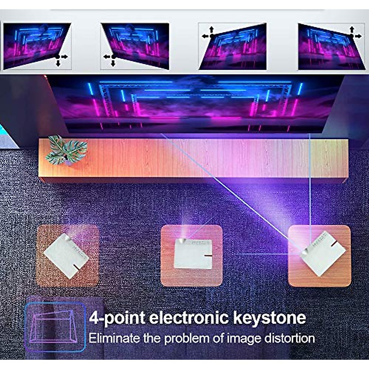 1080 Native Projector 6000 Lumen, Full HD Android Projector with WiFi Bluetooth, 300" Max Image, Side Projection & 4D Keystone Correction, Screen Mirroring / Casting, Compatible Smartphone TV Sticks
