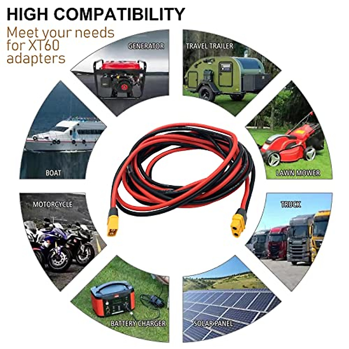 XT60 XT60h Extension Cord 10Ft with Female Male for Solar Generator Portable Power Station Solar Panel RC Battery Lipo Battery Pack Portable Power Station 12Gauge Flexible Silicone Wire Cord（10Ft ）