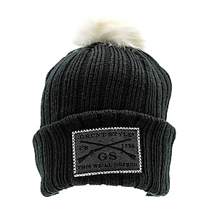 Grunt Style Logo Black Pompom Beanie (Black, One Size)