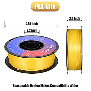 PLA Silk Gold Yellow 3D Printer Filament 1.75mm, RongTong 3D Printing Silk PLA 1kg/2.2lb Spool Printing Material, Silky Shiny Metallic Luster Surface Filament, Fits Most FDM 3D Printers