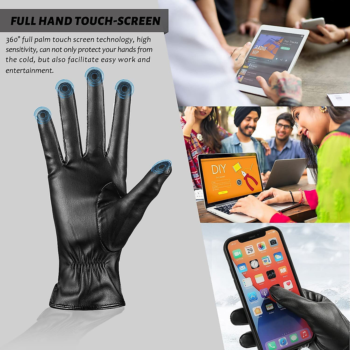 ISHISBEB Leather Gloves for Women Winter Warm Gloves Touch Screen Warm Wool Lined Texting Driving Gloves