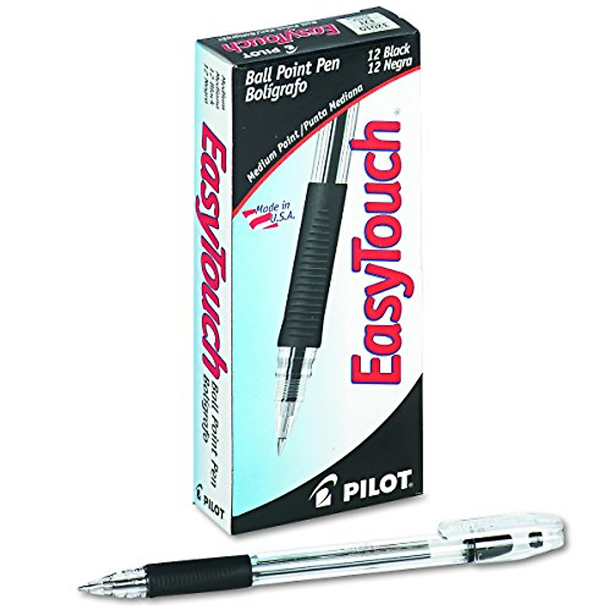 Pilot EasyTouch Ball Point Stick Pens, Medium Point, Black Ink, Dozen Box (32010)