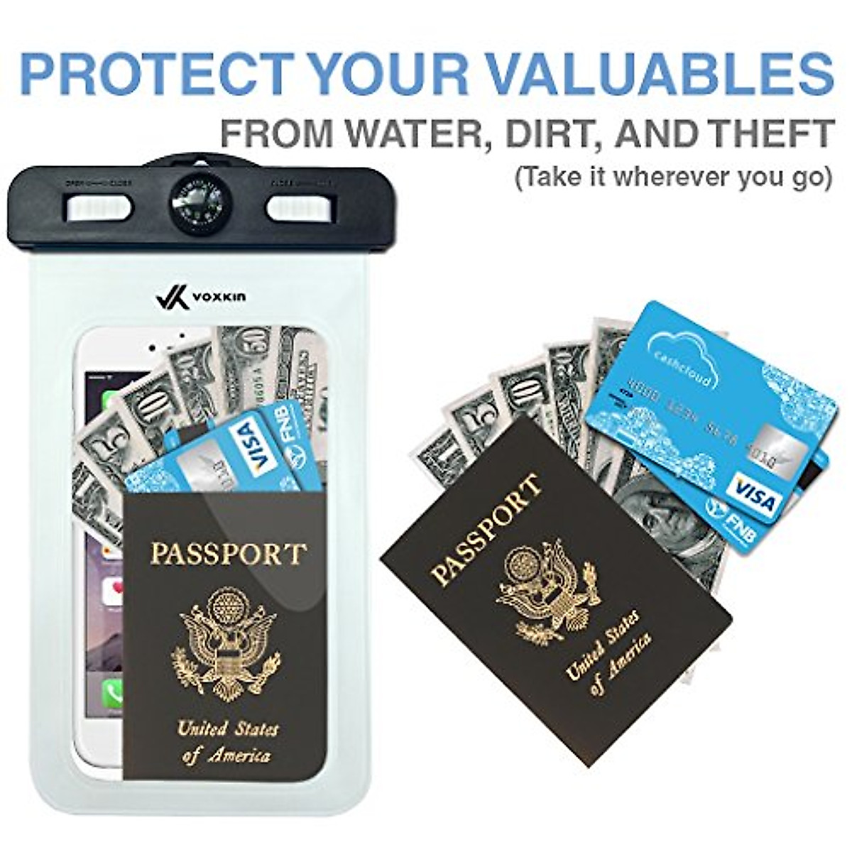 Voxkin ★ Premium Quality Universal Waterproof Case Including Armband ✚ Compass ✚ Lanyard - Best Water Proof, Dustproof Bag for iPhone 12 Pro Max, 12 Mini, S21 Ultra, S20, OnePlus 8, Pixel 5