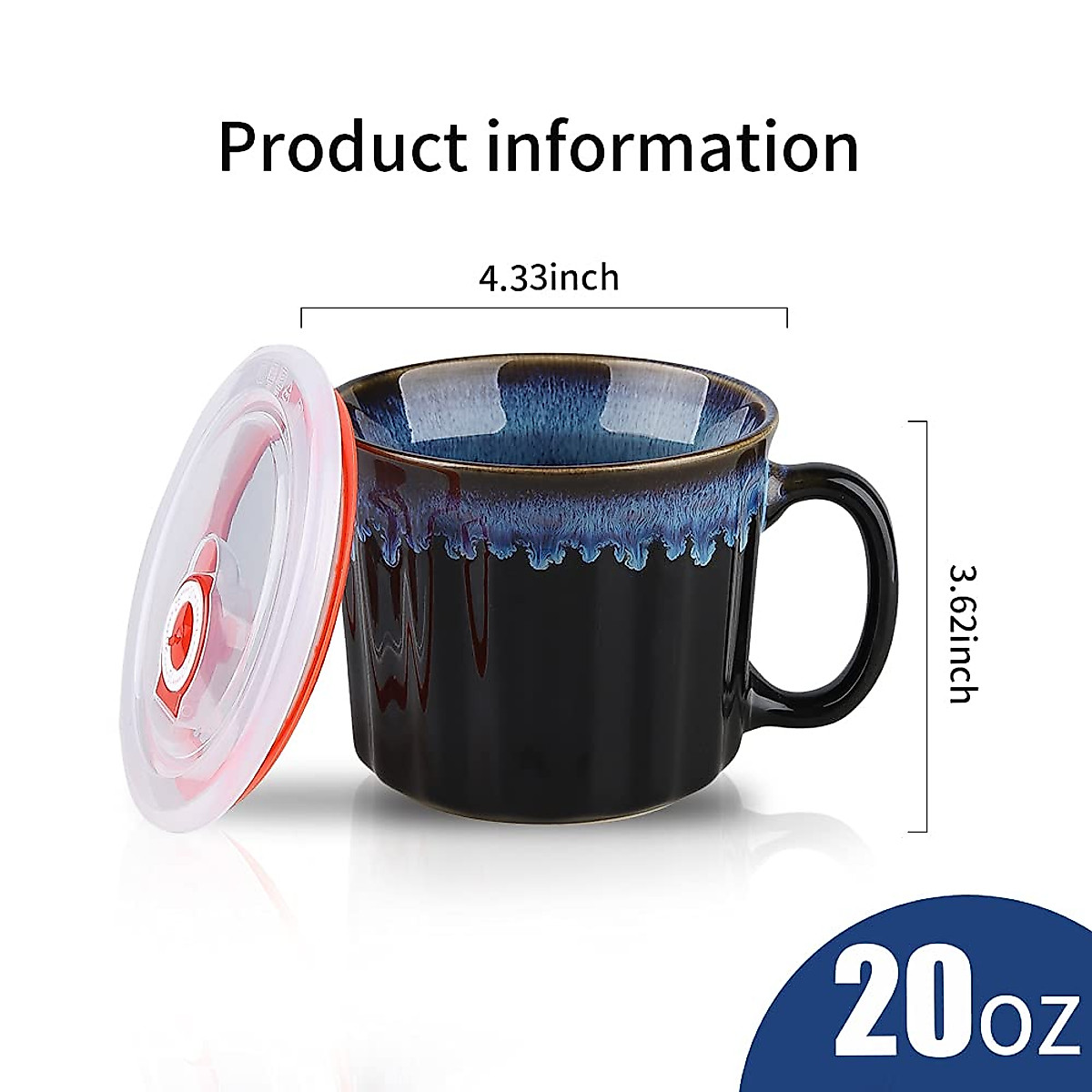 KOOV 20 Ounce Soup Mugs with Handles and Lids Microwave Safe, Ceramic Soup Bowls with Lids, Large Meal Mug Set of 4, Reactive Glaze (Nebula Blue)