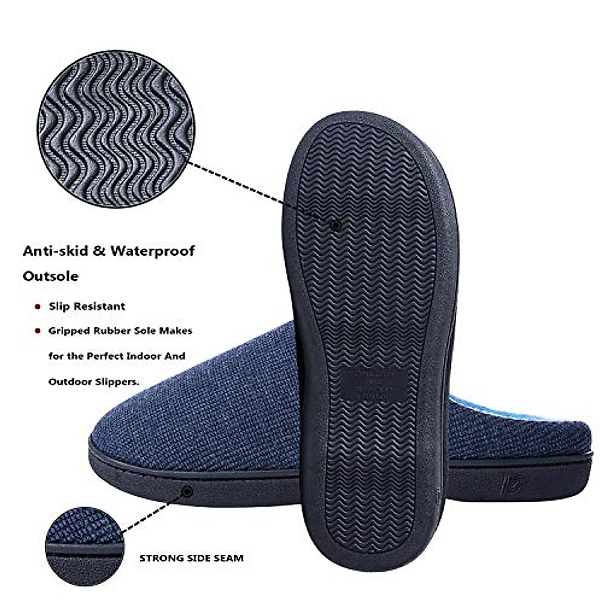 DL Mens Memory Foam Slippers Slip on, Comfy House Slippers For Mens Indoor Outdoor, Cozy Men's Bedroom Slippers Warm Soft Flannel Lining Closed Toe Man Slippers Size 11-12 Blue