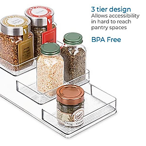 iDesign Recycled Plastic 3-Tier Stadium Spice Rack Organizer for Kitchen, Fridge, Freezer, Pantry and Cabinet Organization, The Linus Collection – 6.25" x 4" x 1.25", Clear
