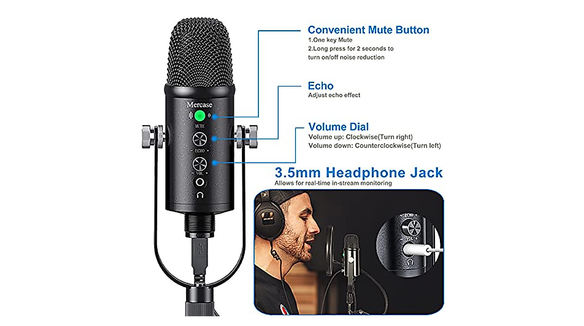 Mercase USB Microphone with Adjustable Mic Arm Stand