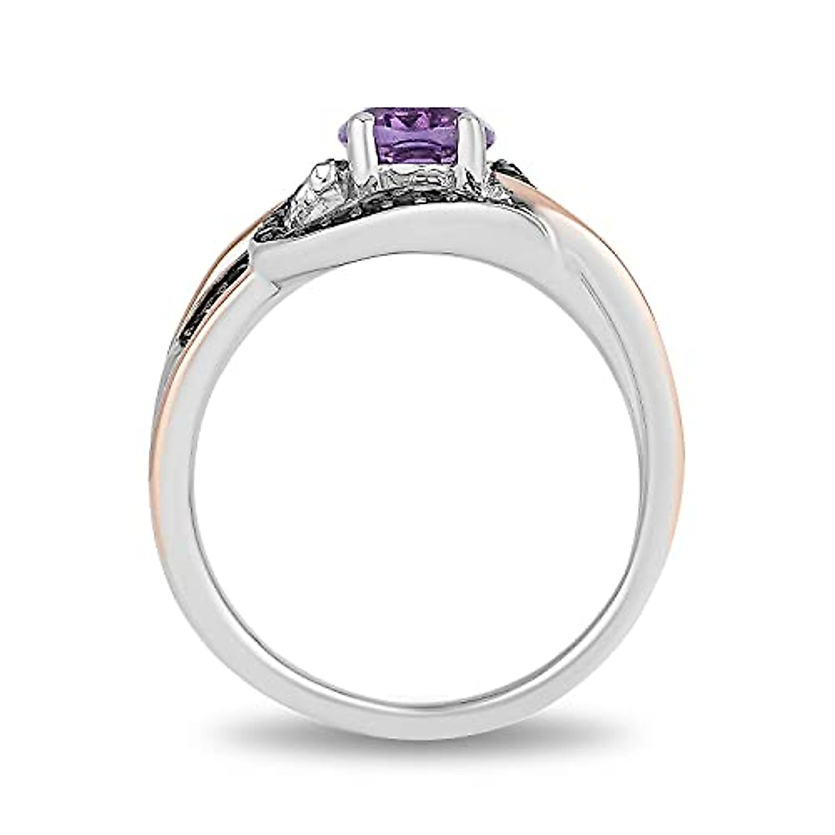 Jewelili Enchanted Disney Fine Jewelry Sterling Silver with Rose Gold Plating, Black Rhodium 1/5 Cttw Diamond and Amethyst Ursula Ring, Size 9