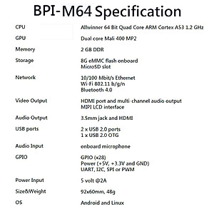 youyeetoo BPI-M64 Single Board Computer,2GB RAM/8GB EMMC, Support Win10 IOT Raspbian Android Ubuntu, for IOT Smart Home Control gatewa and NAS Server