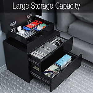 Semounva LED Nightstand with 2 Drawers, Black Modern Nightstands with Led Lights, Cool Light Up Flip Top Bedside Table Night Stand for Bedroom Furniture