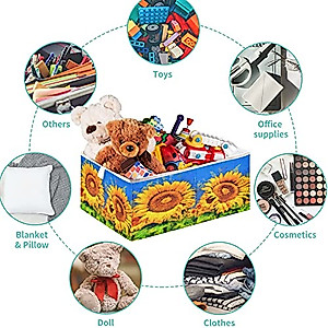 visesunny Closet Baskets Sunflowers Oil Painting Storage Bins Fabric Baskets for Organizing Shelves Foldable Storage Cube Bins for Clothes, Toys, Baby Toiletry, Office Supply